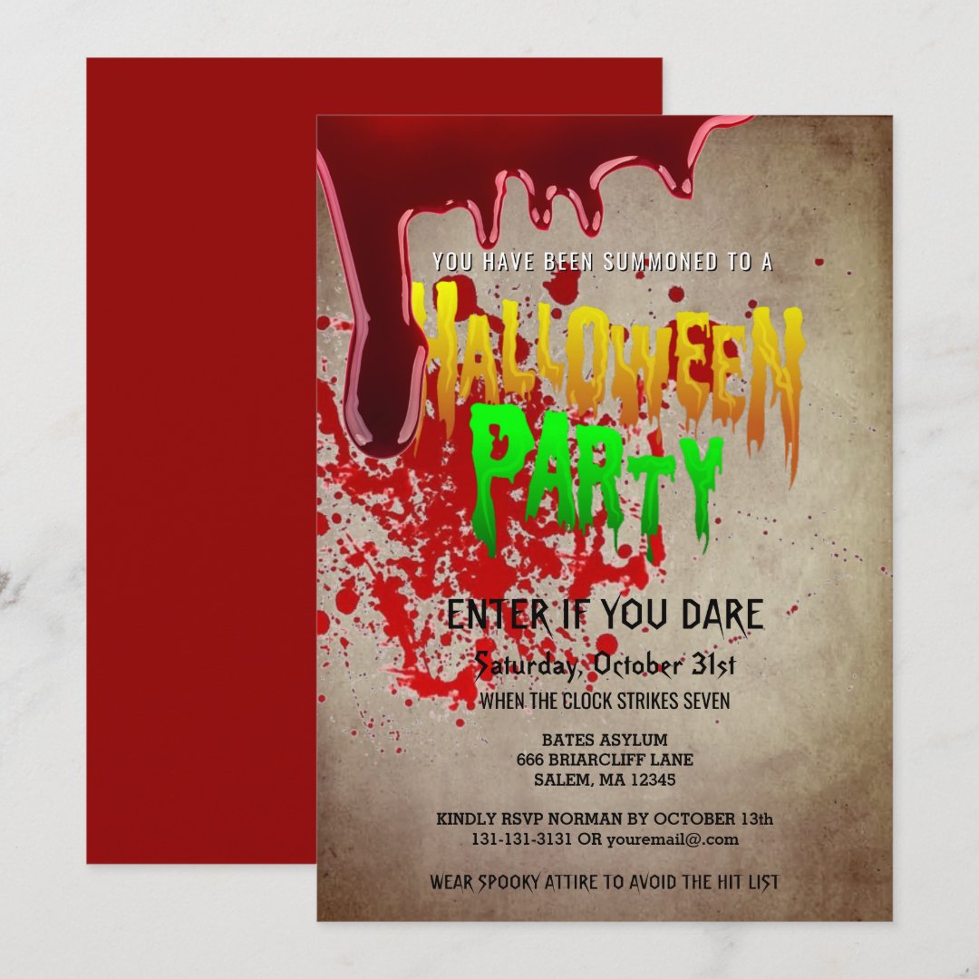 Creepy Halloween Party Bloody Vintage Paper Invitation | Zazzle