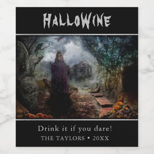 Creepy Haunted House and its Ghost Owner - Macabre Wine Label | Zazzle