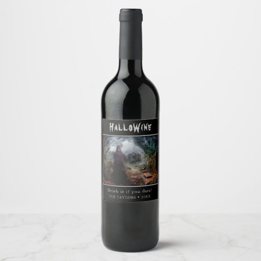 Creepy Haunted House and its Ghost Owner - Macabre Wine Label | Zazzle