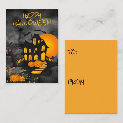Creepy Haunted House Halloween Classroom Note Card | Zazzle
