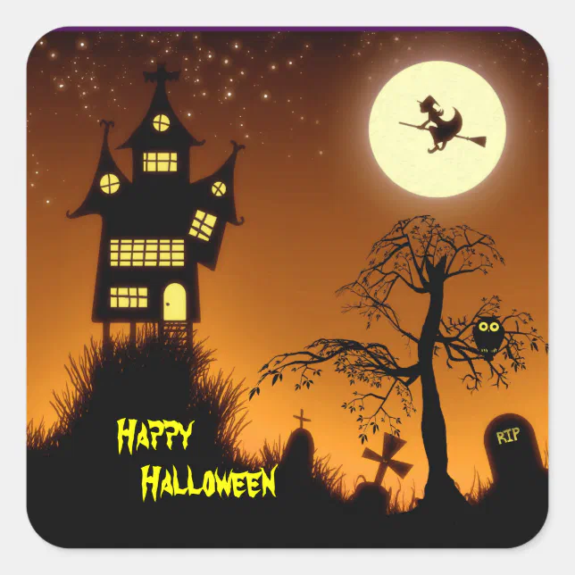 Creepy Haunted House Halloween Decorative Square Sticker | Zazzle