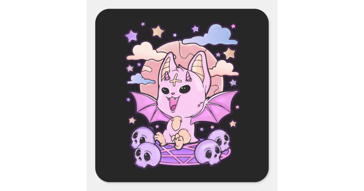Creepy Kawaii Chibi Horror Cute Creepy Pastel Goth Square Sticker | Zazzle