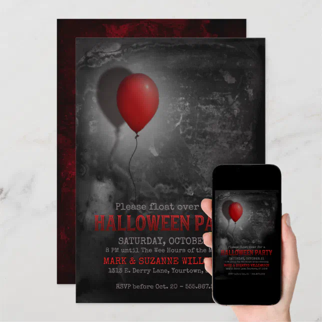 Creepy Red Balloon Halloween Party Invitation | Zazzle