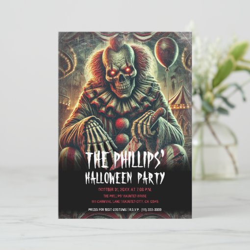 Creepy Scary Carnival Clown Halloween Party Invitation | Zazzle