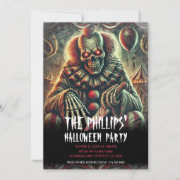 Creepy Scary Carnival Clown Halloween Party Invitation | Zazzle