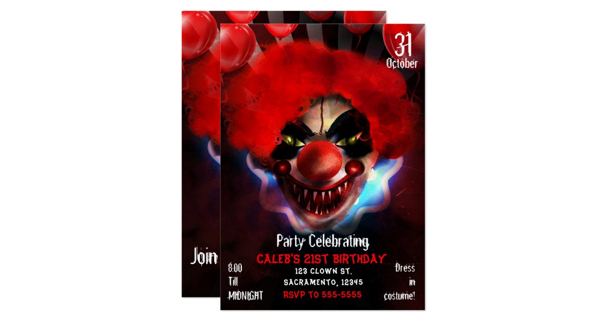 Creepy Scary Killer Clown Halloween Birthday Party Invitation | Zazzle.com