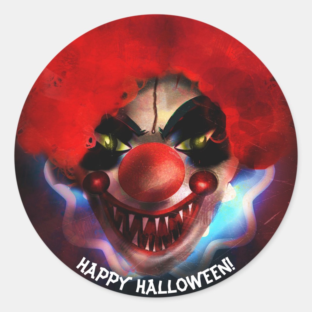Creepy Scary Killer Clown Halloween Party Favor Classic Round Sticker ...