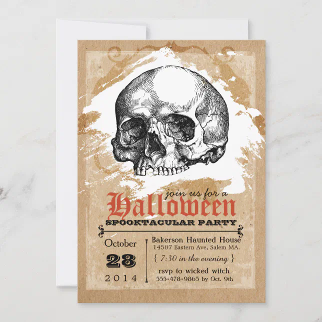 Creepy Skull Halloween Party Invitations | Zazzle