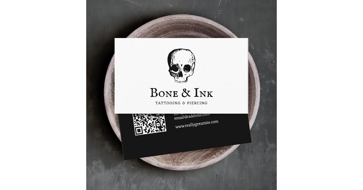 Creepy Tattoo Artist Skull QR Code Business Card | Zazzle