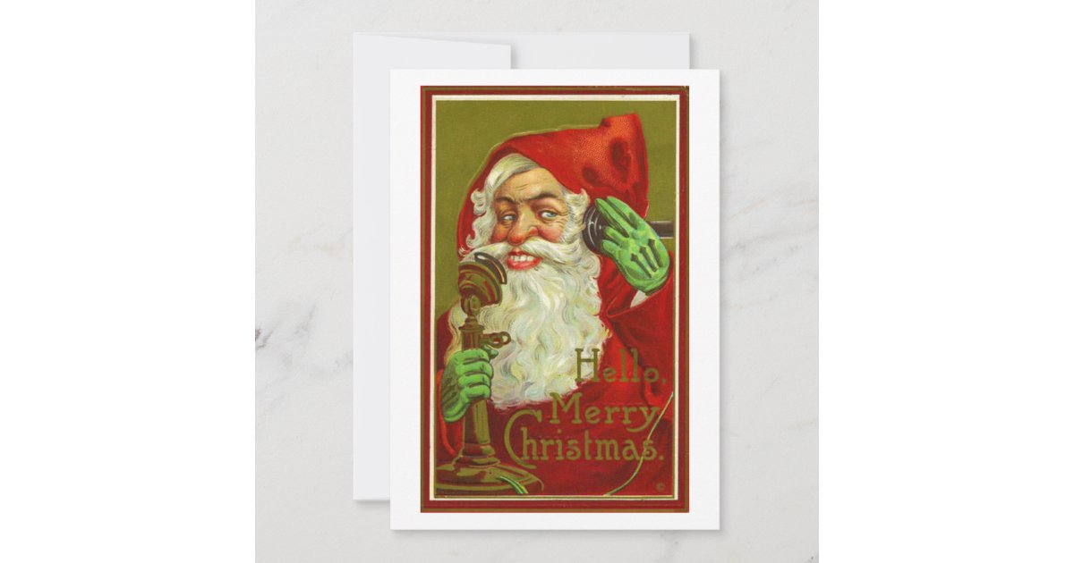 Creepy Vintage Christmas Santa On Phone Holiday Card | Zazzle