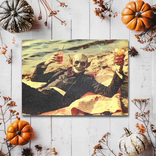 Creepy Vintage Vampire on the summer beach Postcard | Zazzle