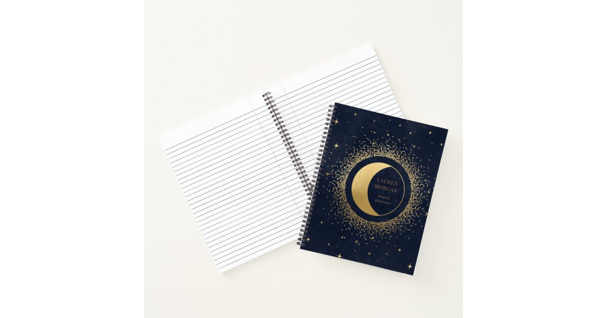 Crescent Gold Moon Monogram Notebook | Zazzle