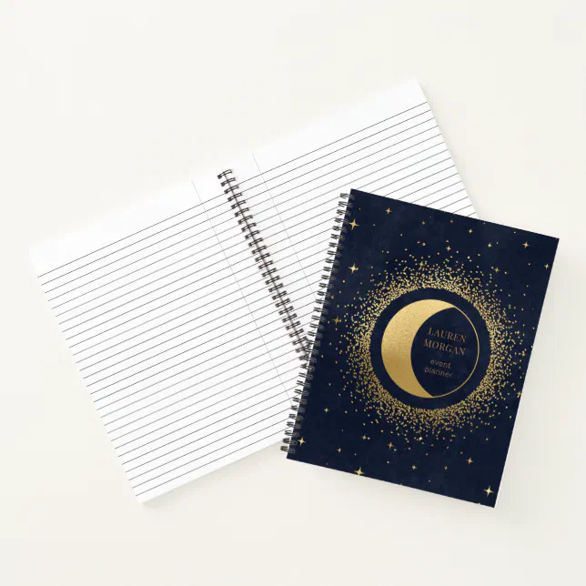 Crescent Gold Moon Monogram Notebook | Zazzle