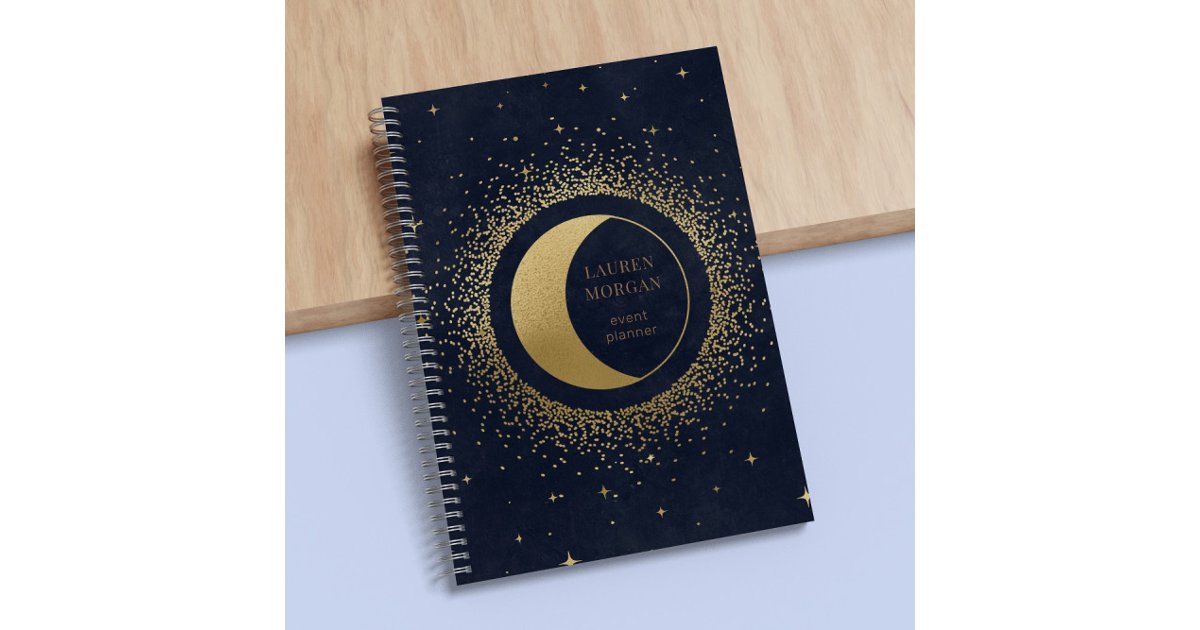 Crescent Gold Moon Monogram Notebook | Zazzle