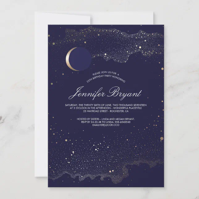 Crescent Moon and Night Stars Birthday Party Invitation | Zazzle