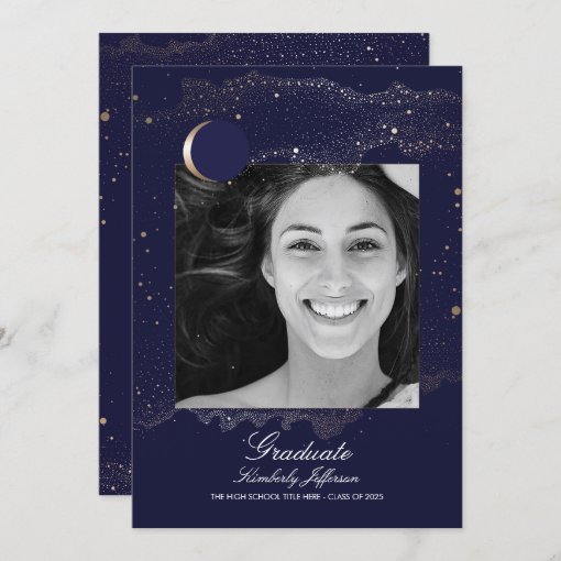 Crescent Moon and Starry Night Photo Graduation Invitation | Zazzle