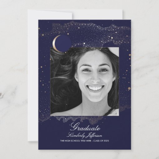 Crescent Moon and Starry Night Photo Graduation Invitation | Zazzle