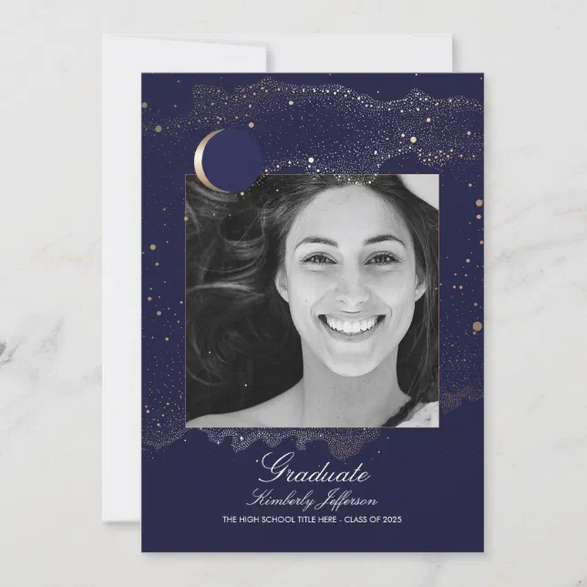 Crescent Moon and Starry Night Photo Graduation Invitation | Zazzle