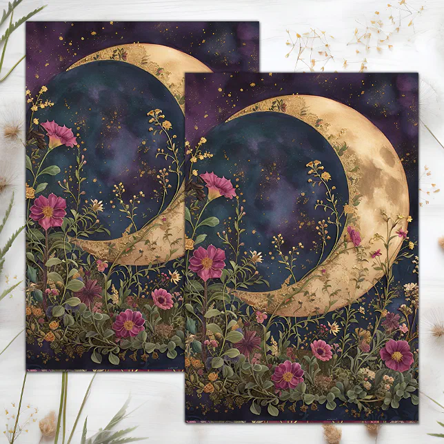 CRESCENT MOON GARDEN DECOUPAGE TISSUE PAPER | Zazzle