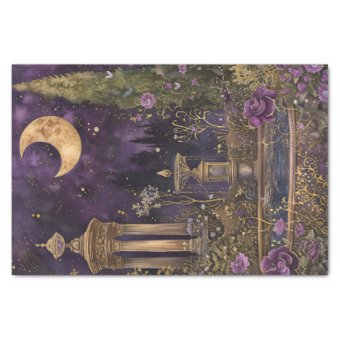 CRESCENT MOON PURPLE GARDEN DECOUPAGE TISSUE PAPER | Zazzle