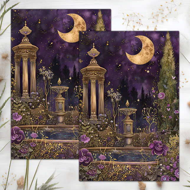 CRESCENT MOON PURPLE GARDEN DECOUPAGE TISSUE PAPER | Zazzle