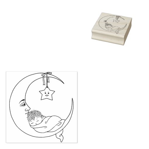 Crescent Moon with Baby Rubber Stamp | Zazzle