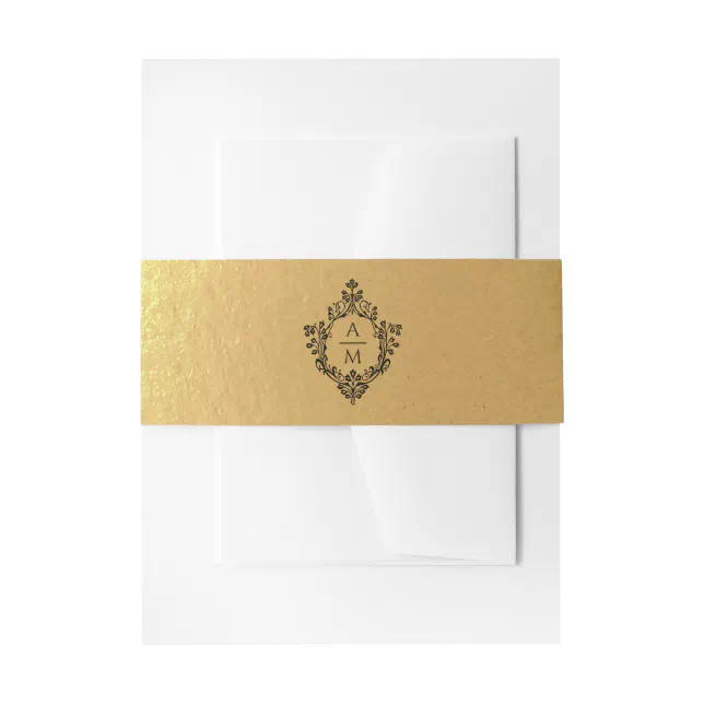 Crest Black Faux Gold Wedding Monogram 2 Initials Invitation Belly Band ...