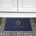 Crest Monogram Navy Blue Faux Gold Elegant Initial Doormat | Zazzle
