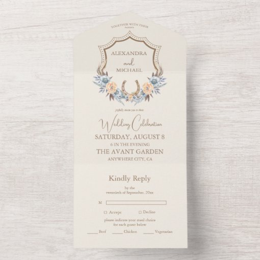 Crest Western Country Bohemian Floral Wedding All In One Invitation ...