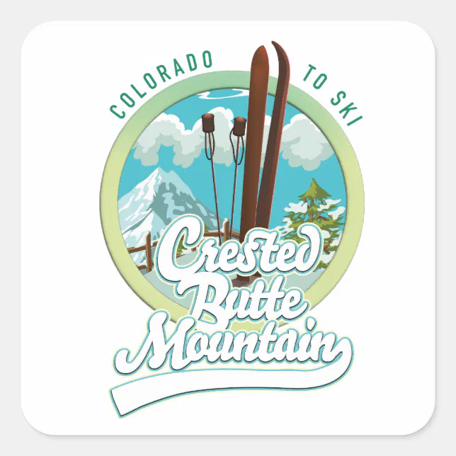 Crested Butte Mountain Colorado Ski logo Button Square Sticker | Zazzle