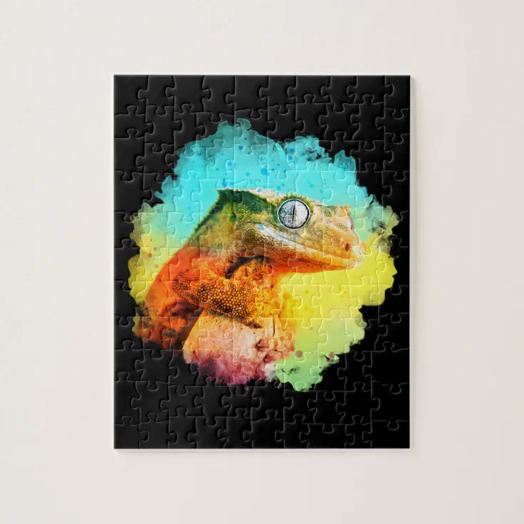 Crested Gecko Watercolor Rainbow Jigsaw Puzzle | Zazzle