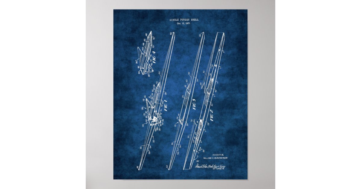 Crew Rowing Poster Patent Diagram of Rowing Shell | Zazzle