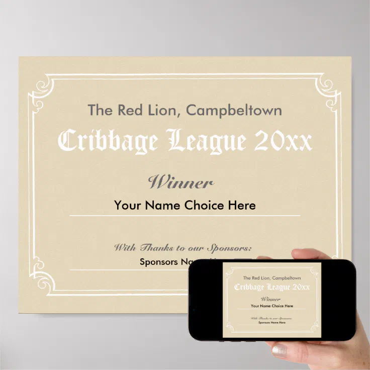 Cribbage Competition Winner's Certificate Poster | Zazzle