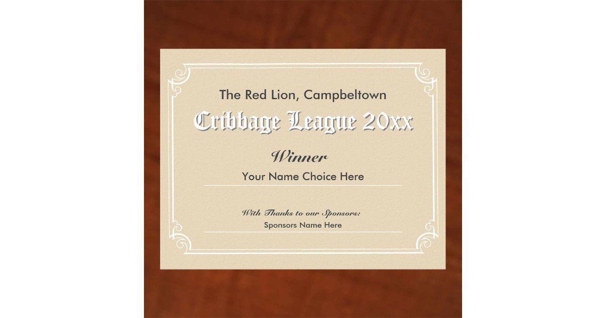 Cribbage Competition Winner's Certificate Poster | Zazzle