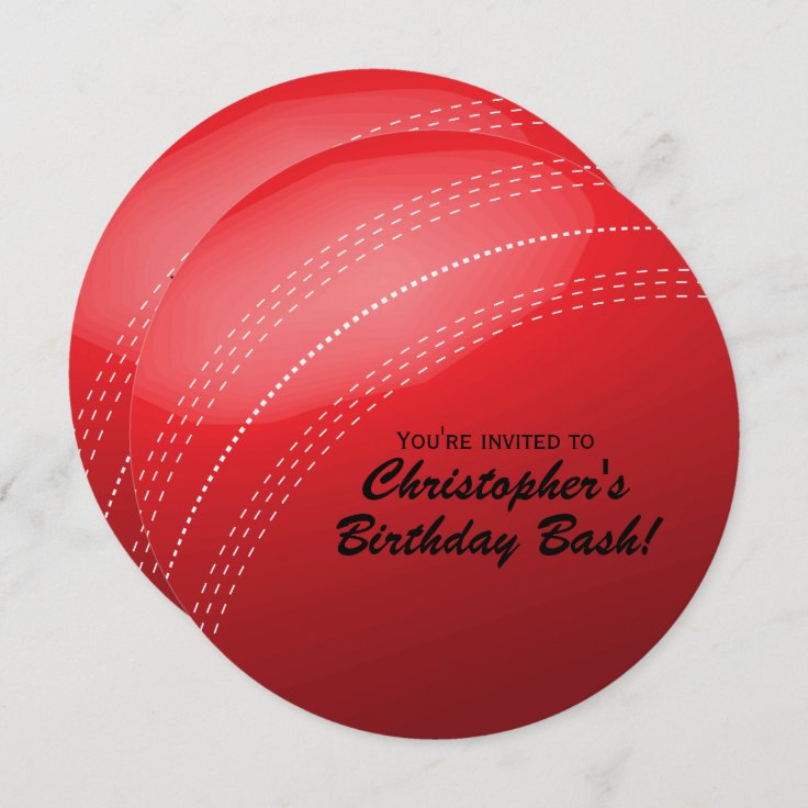 Cricket Ball Birthday Party Invitation | Zazzle