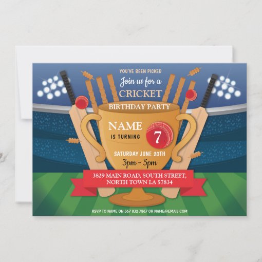 Cricket Birthday Party Sports Winner Cup Invite | Zazzle