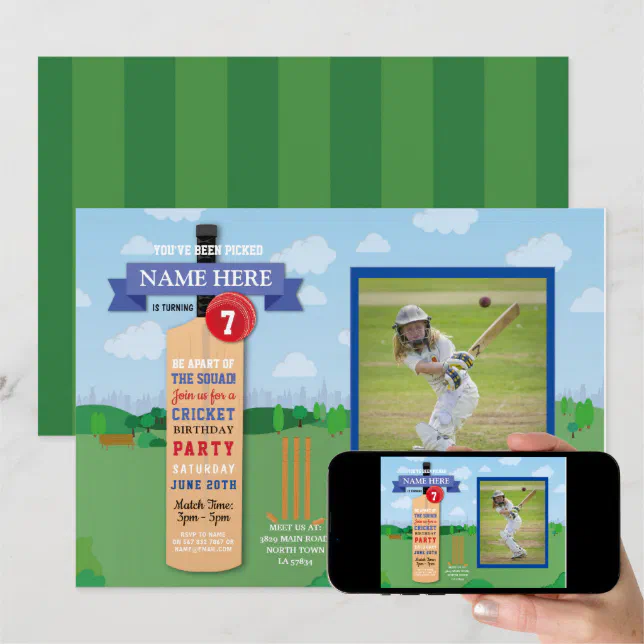 Cricket Birthday Party Sports Winner Match Photo Invitation | Zazzle