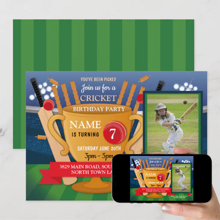 Cricket Birthday Photo Party Girl Boy Sports Theme Invitation | Zazzle