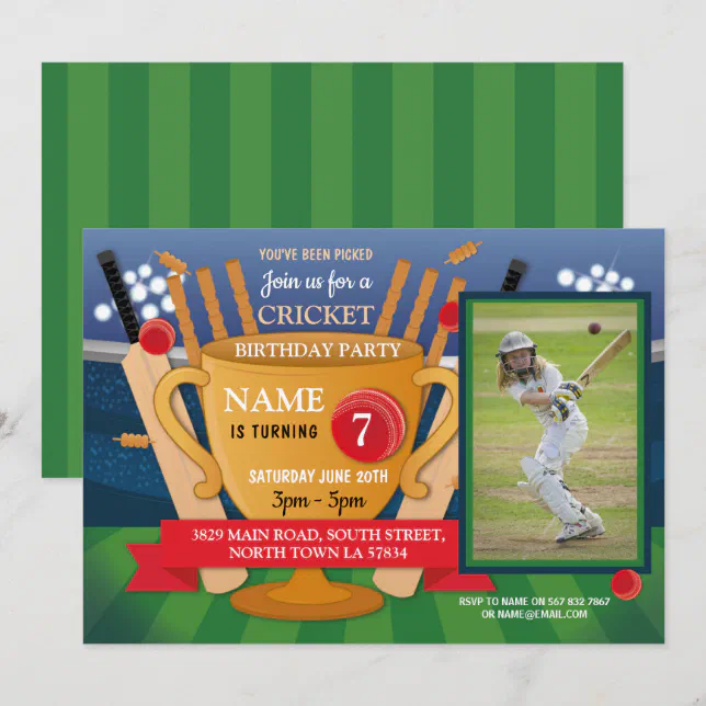 Cricket Birthday Photo Party Girl Boy Sports Theme Invitation | Zazzle