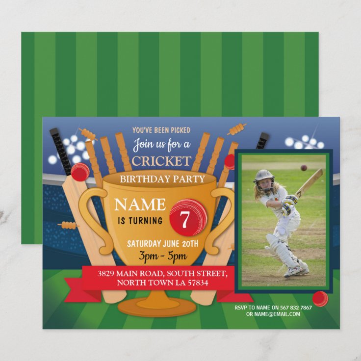 Cricket Birthday Photo Party Girl Boy Sports Theme Invitation | Zazzle
