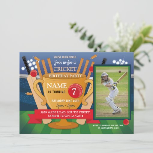 Cricket Birthday Photo Party Girl Boy Sports Theme Invitation | Zazzle