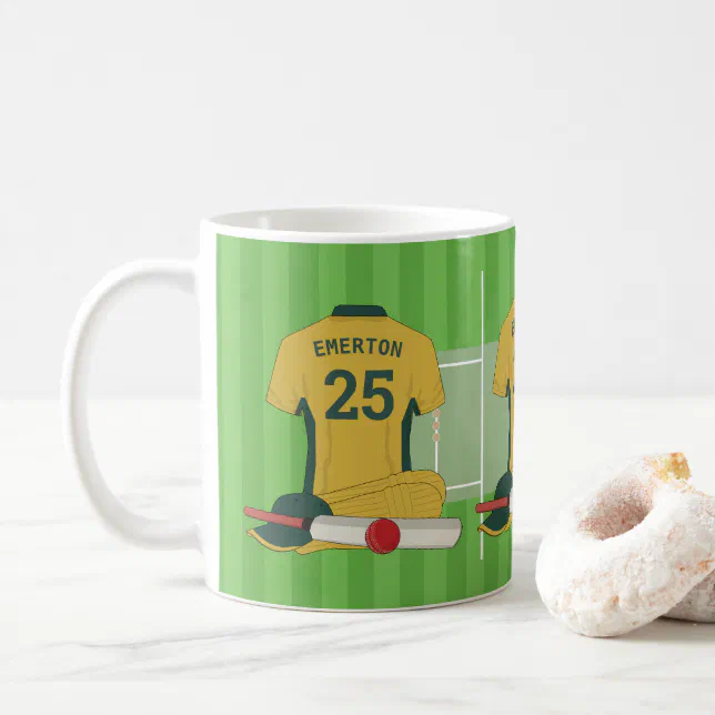 Cricket (gold and green ) fan/player coffee mug | Zazzle