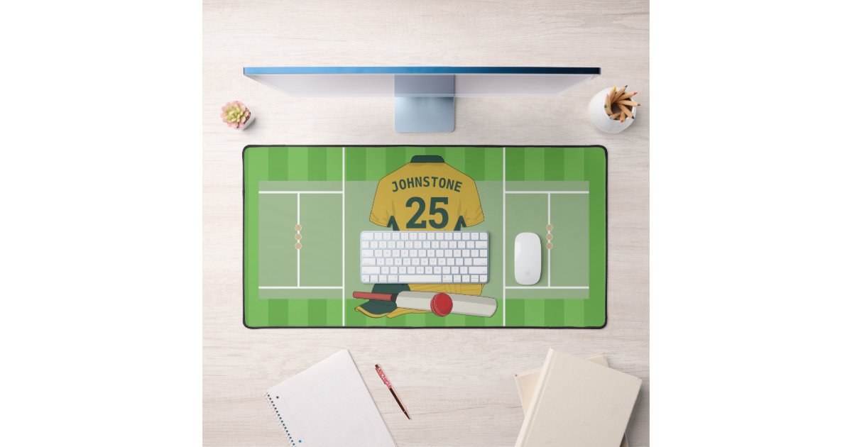 Cricket gold / green club fan/player desk mat | Zazzle