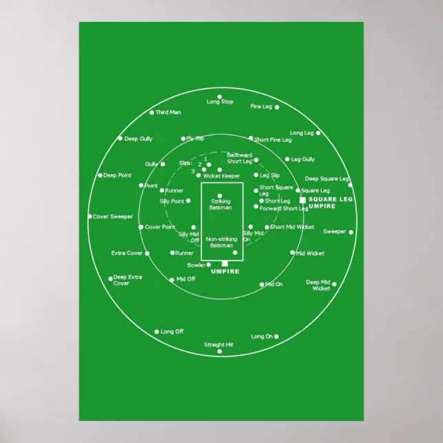 CRICKET PITCH POSITIONS Fielding Positions Diagram Poster | Zazzle