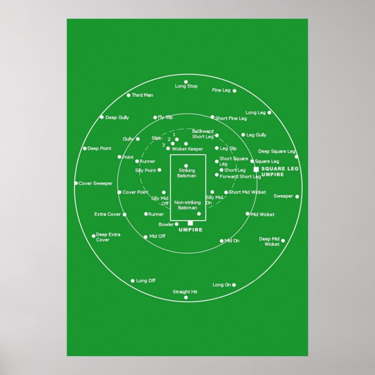 CRICKET PITCH POSITIONS Fielding Positions Diagram Poster | Zazzle