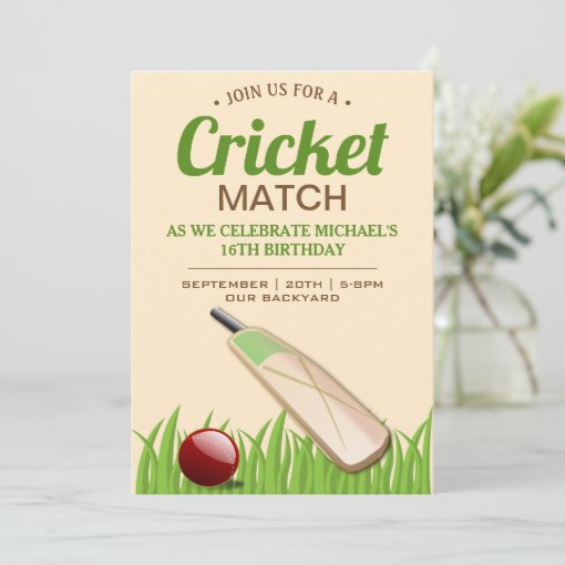 Cricket Sport Birthday Party invitation | Zazzle