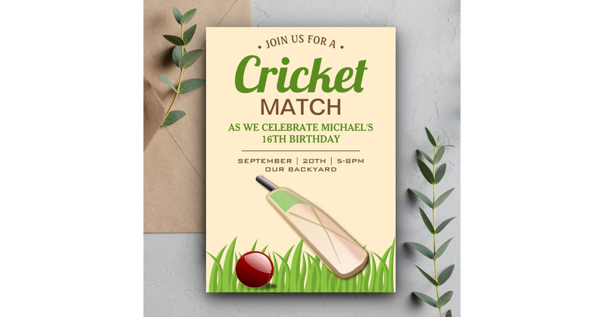 Cricket Sport Birthday Party invitation | Zazzle