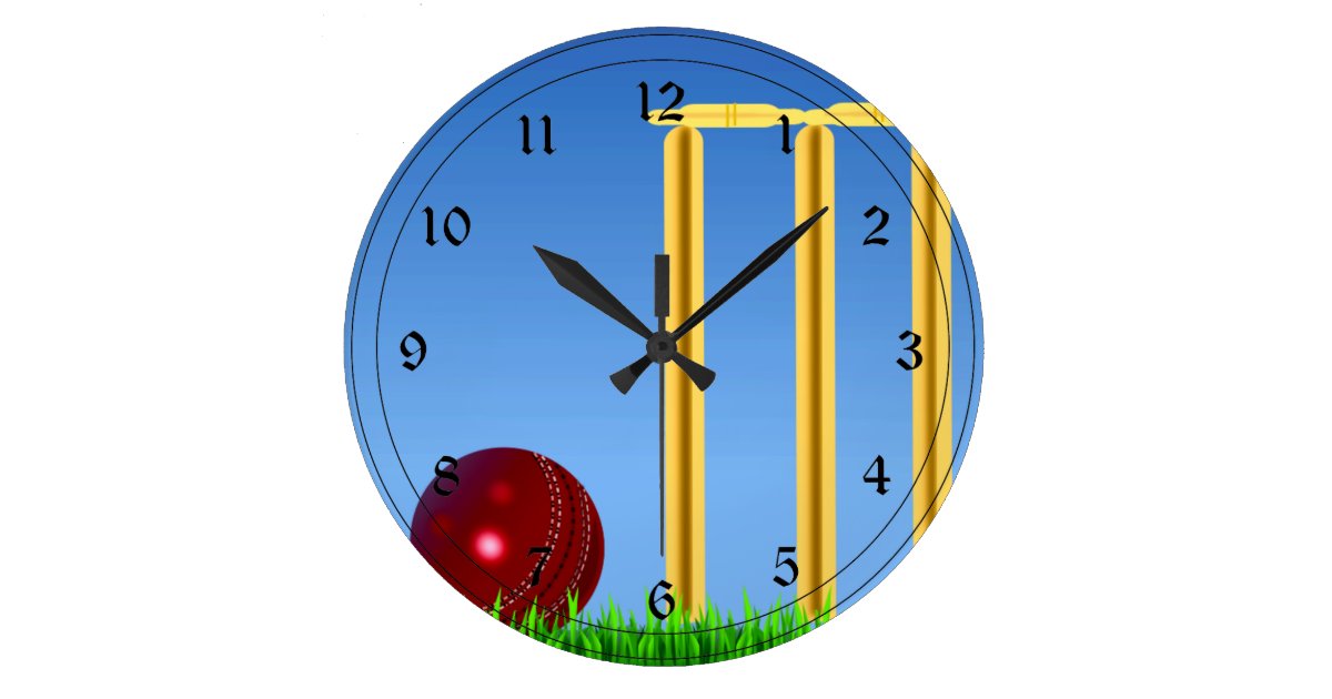 Cricket, wicket and ball large clock | Zazzle