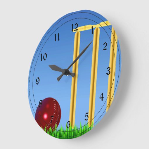 Cricket, wicket and ball large clock | Zazzle