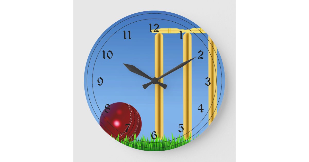 Cricket, wicket and ball large clock | Zazzle